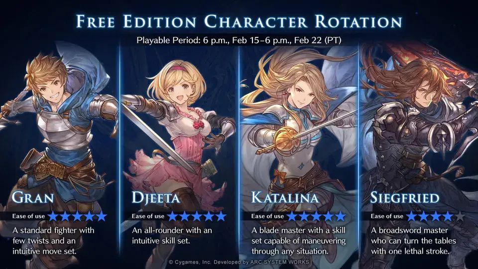 Granblue Fantasy Versus: Rising Free Character Rotation Feb 15th ...