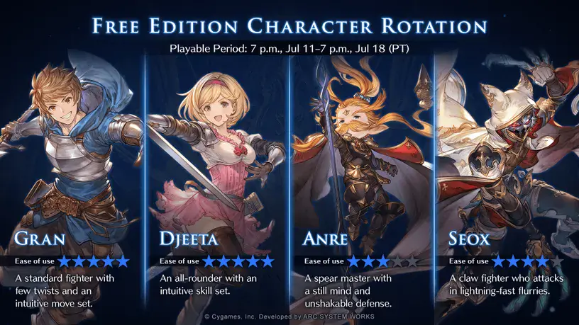 Granblue Fantasy Versus: Rising Free Character Rotation [July 11 - 18 ...