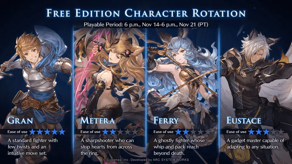 Granblue Fantasy Versus: Rising Free Character Rotation [Nov 14 - 21 ...