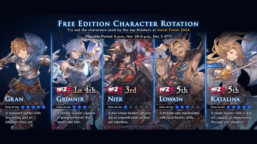 Granblue Fantasy Versus: Rising Free Character Rotation [Nov 28-Dec 5 ...