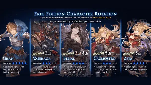 Granblue Fantasy Versus: Rising Free Character Rotation [Oct 24-31 ...