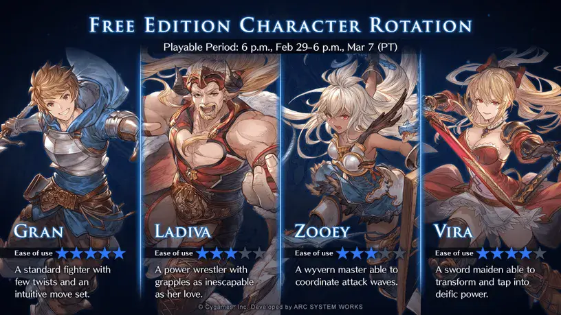 Granblue Fantasy Versus: Rising Free Character Rotation Feb 29th ...