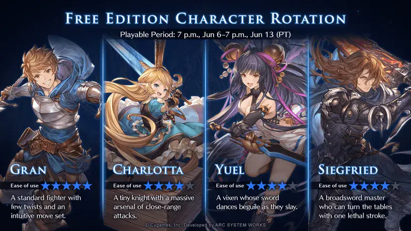 Granblue Fantasy Versus: Rising Free Character Rotation [June 6-13 ...